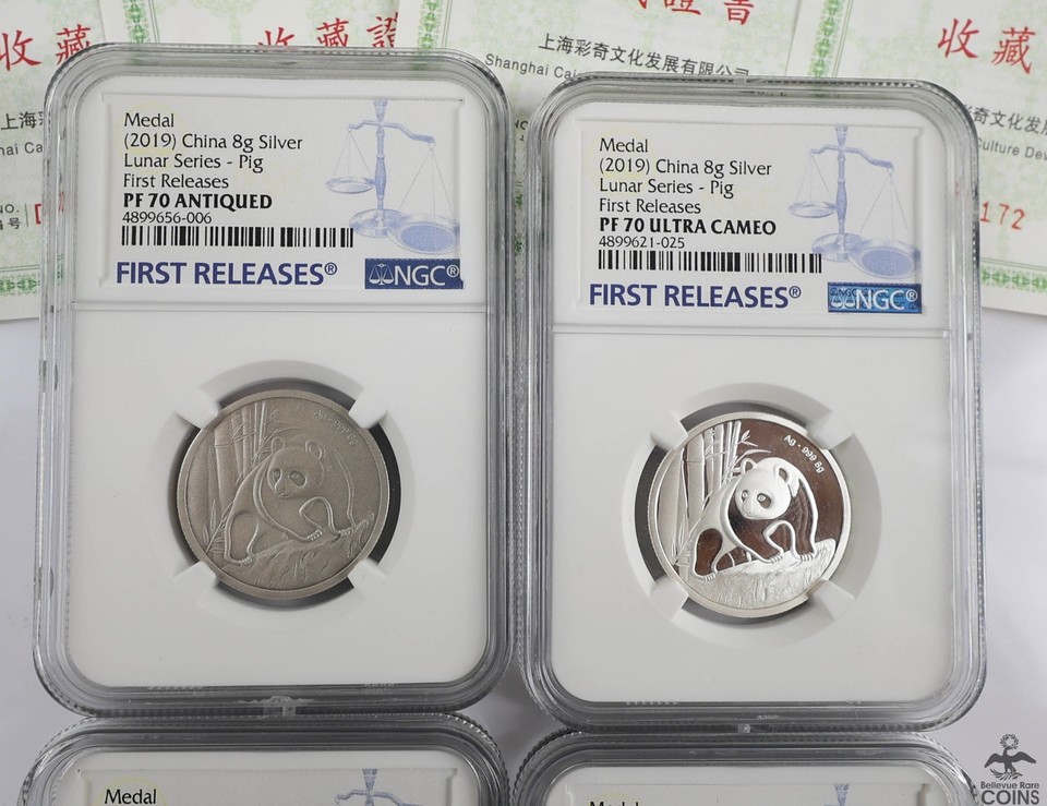 Set of 4: 2019 China Lunar Pig .999 Silver & Copper Panda Medals NGC ...
