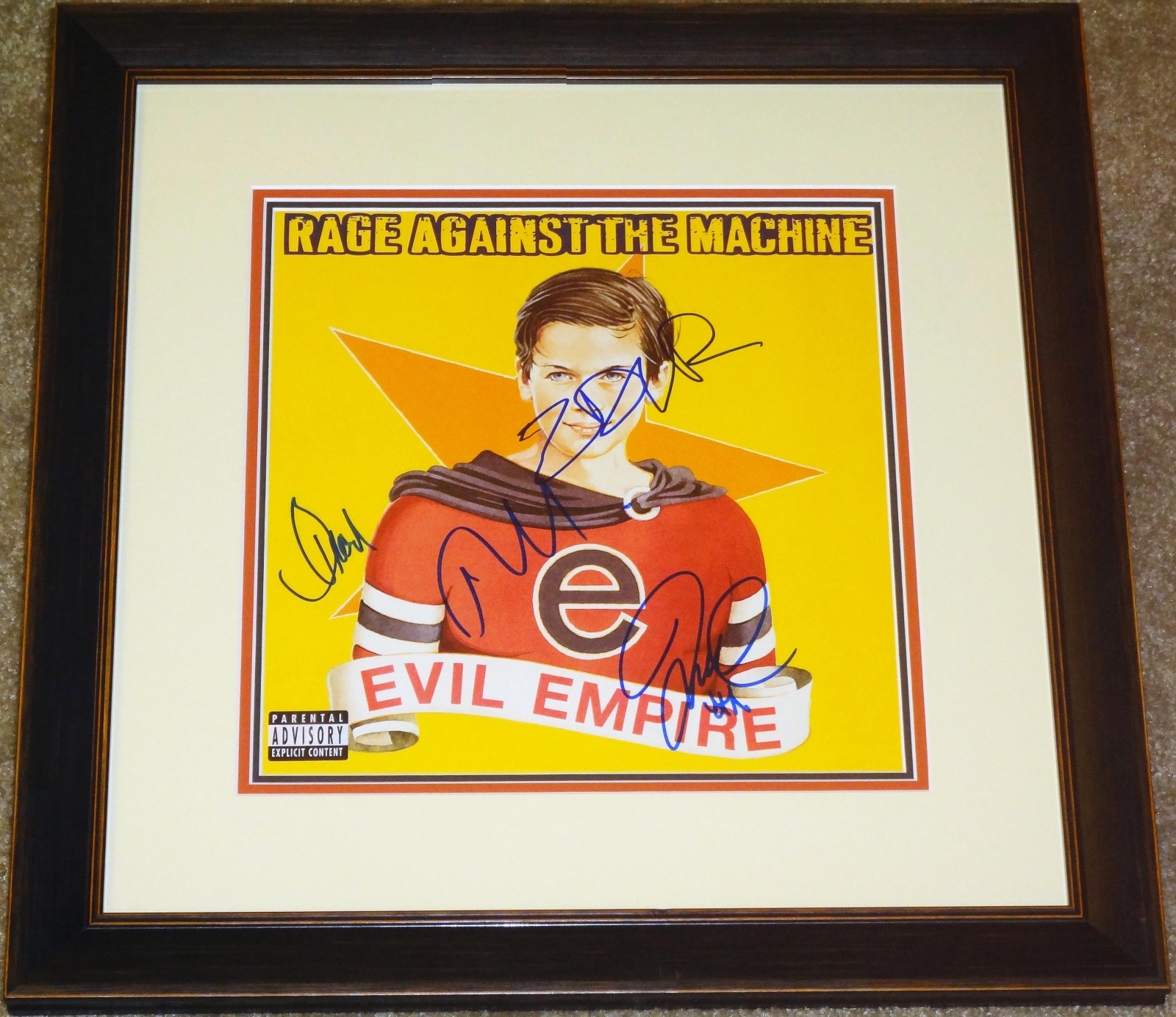 RAGE AGAINST THE MACHINE HAND SIGNED CUSTOM FRAMED EVIL EMPIRE ALBUM ...