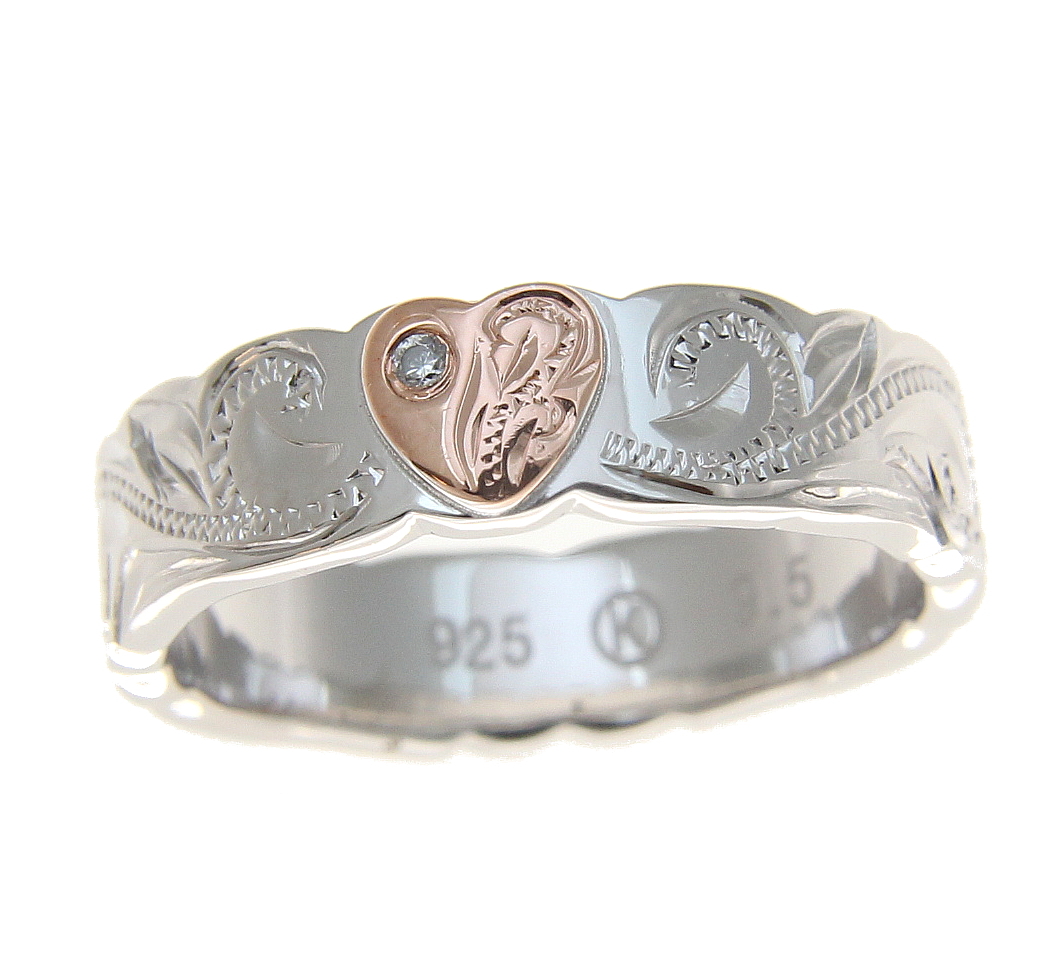 SILVER 925 HAWAIIAN SCROLL RING ROSE GOLD PLATED HEART CZ RHODIUM THICK ...