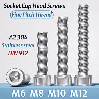 M6 M8 M10 M12 Fine Pitch Thread Socket Cap Head Screws Allen Key Bolts ...