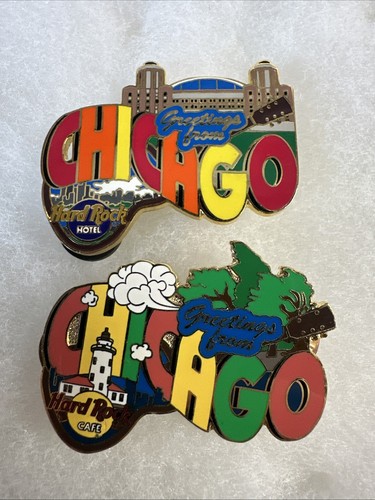 Set of 2 Hard Rock Cafe Hotel Pins Greetings from Chicago Limited ...