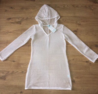 Balance Cover-up Ladies Hooded White Holey Mesh Long Sleeve Dress Size ...