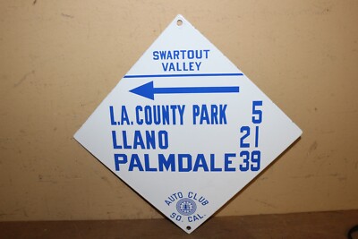 Vtg L.A. County Park California Auto Club Porcelain Metal Road Mileage ...