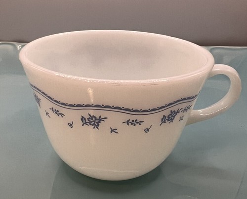 Vintage Pyrex Morning Blue Floral Coffee Tea Mug Cup Milk Glass | eBay