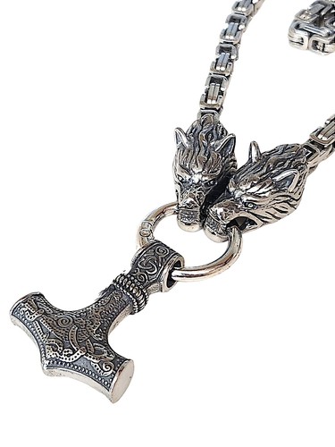 Mens Viking Heavy Stainless Steel Byzantine Chain with Thor's Hammer ...