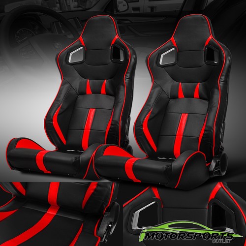 Black/Red Reclinable PVC Racing Seats Pair Left & Right Car Seats W ...