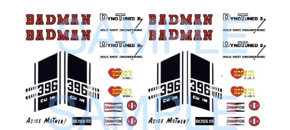 55 Chevy Gasser Badman Water Slide Decals 1:64, 1:43, 1:32, 1:24, 1:18 ...