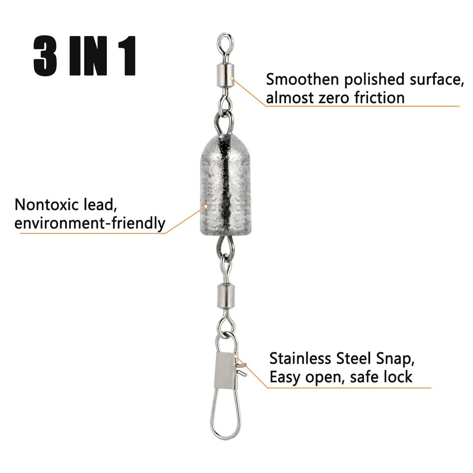 10pcs Fishing Weights Quick Rig Rolling Swivel Interlock Snap Lead 3/10 ...