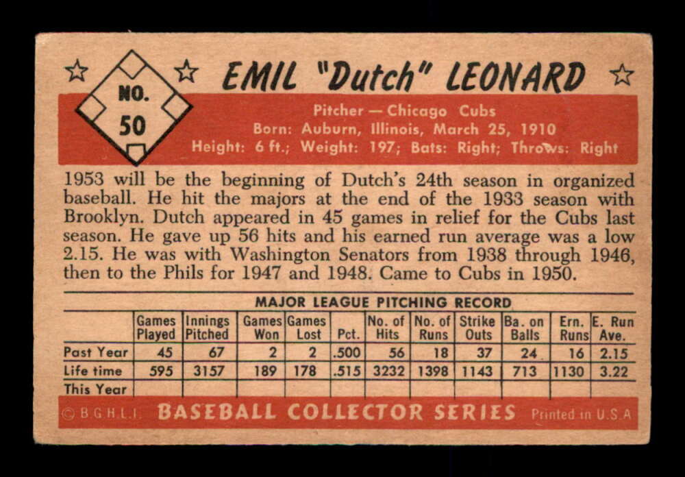 1953 Bowman - Black and White #50 Dutch Leonard (RC) for sale online | eBay
