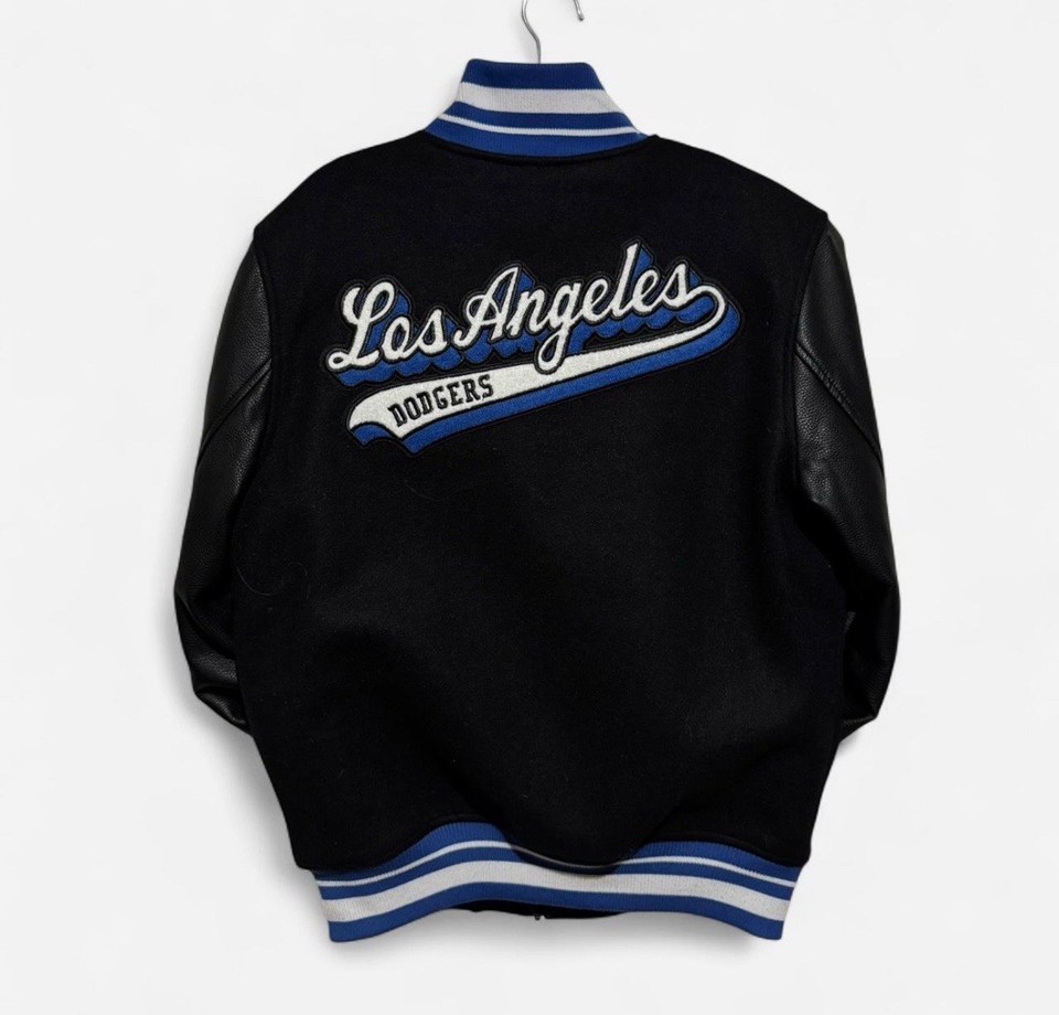 VTG MLB Dodgers Pro Wool Leather Sleeve Jacket Size Medium Blk/Blu ...