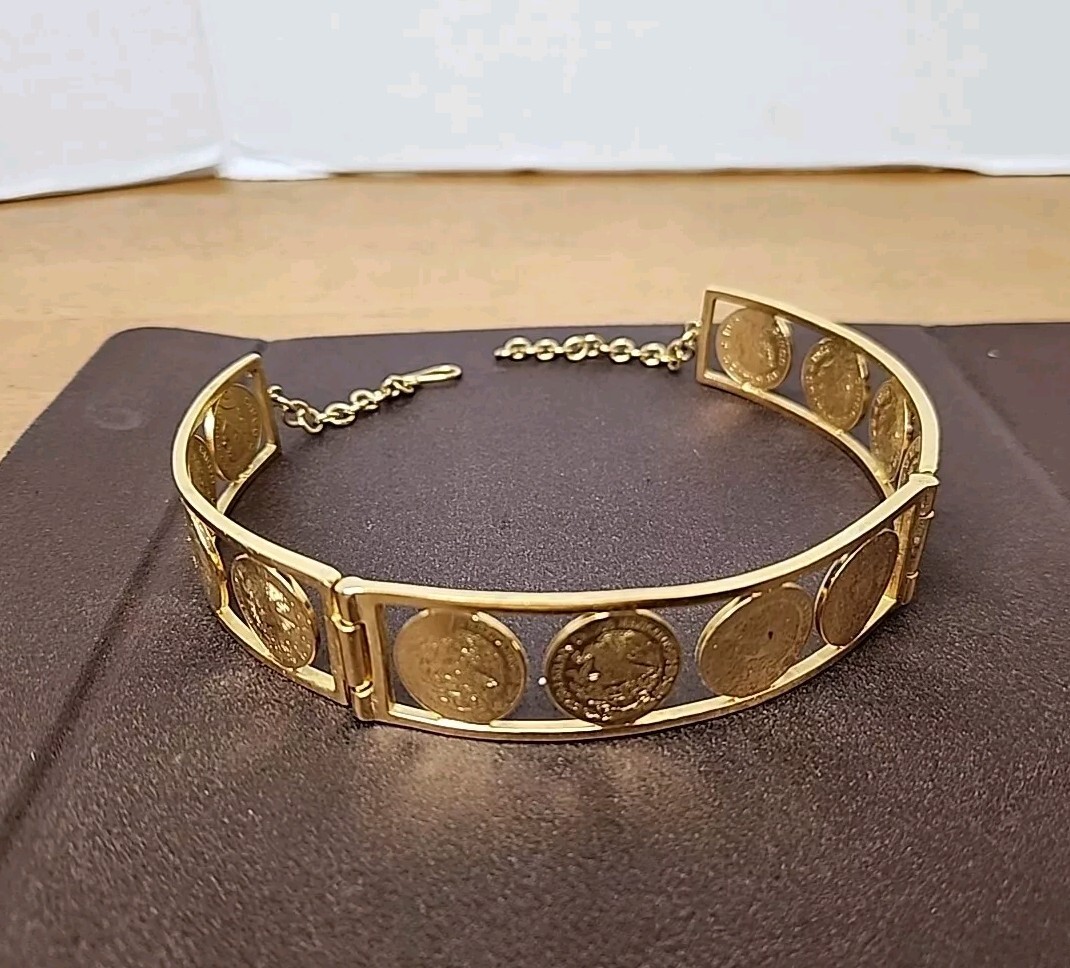 VINTAGE MEXICO CINCO CENTAVOS COIN GOLD TONE CHOKER C… - Gem