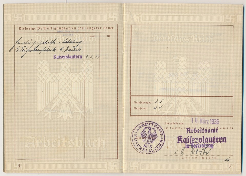 WW1 WW2 German Deutsches Reich Arbeitsbuch ID book paperwork vet estate ...