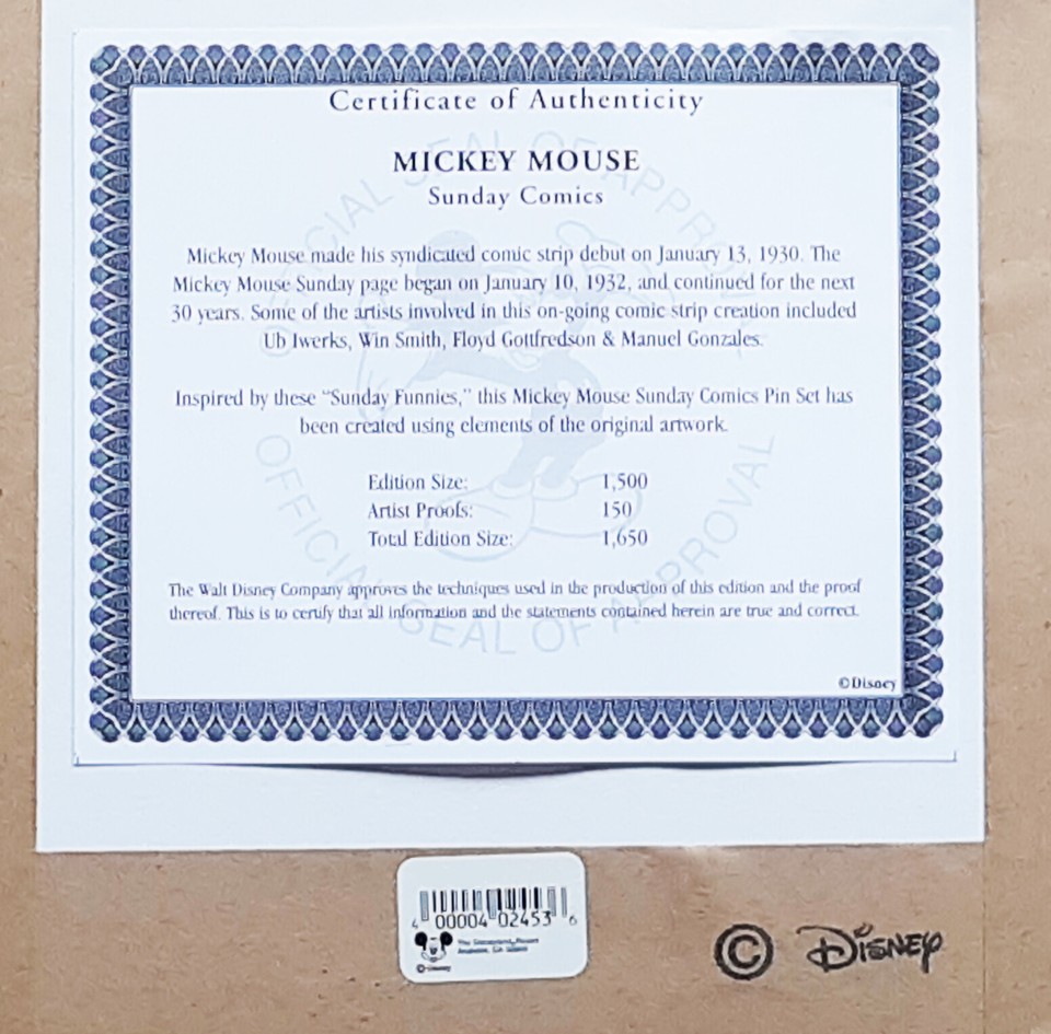 DISNEY ART FRAME 12X12 SMACK SUNDAY COMICS LE 2001 MICKEY MINNIE MOUSE ...