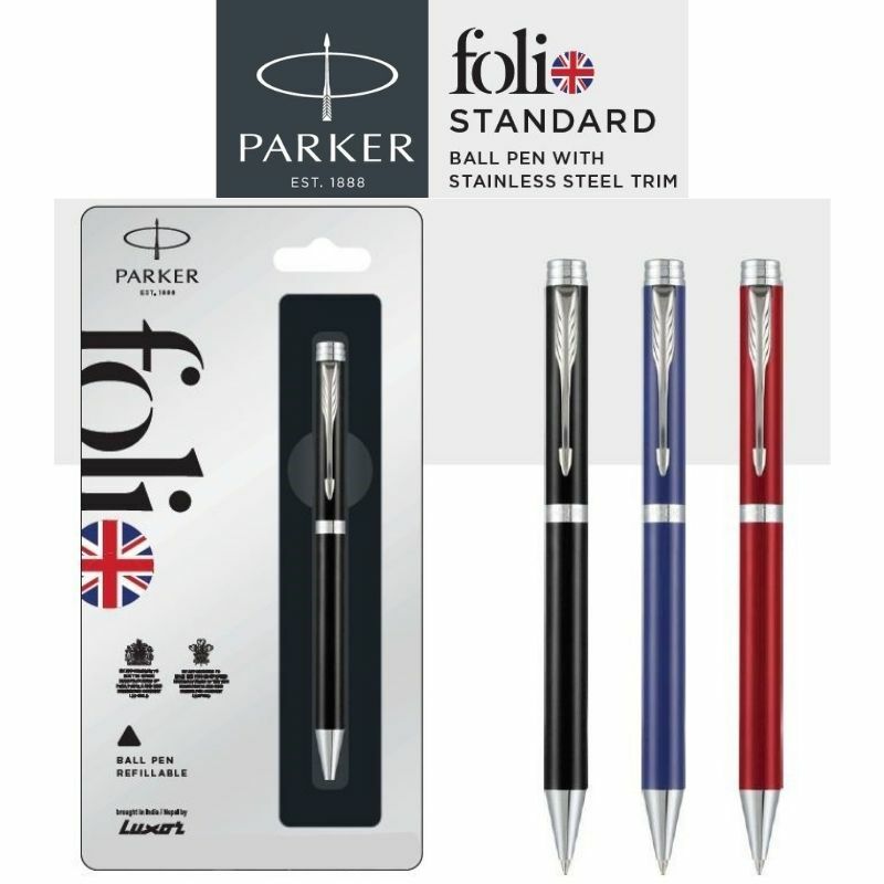 PARKER FOLIO STANDARD CHROME TRIM BALL PEN, TWIST MECHANISM, BLUE INK ...