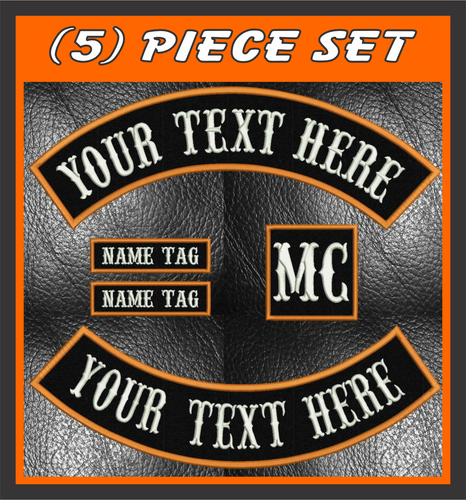 CUSTOM EMBROIDERED 5 PIECE 13" MC ROCKER PATCH SET MOTORCYCLE BIKERS ...