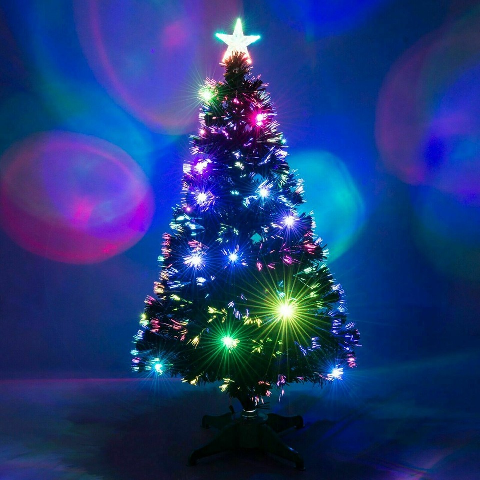 Pre Lit Christmas Tree Xmas Fibre Optic LED Lights Star 2ft 3ft 4ft 5ft ...