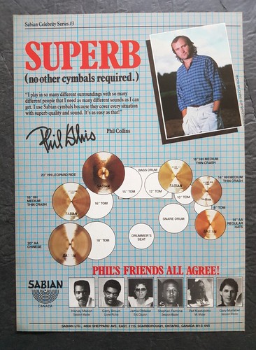 Phil Collins Sabian Cymbals Promo Print Advertisement Vintage 1986 | eBay