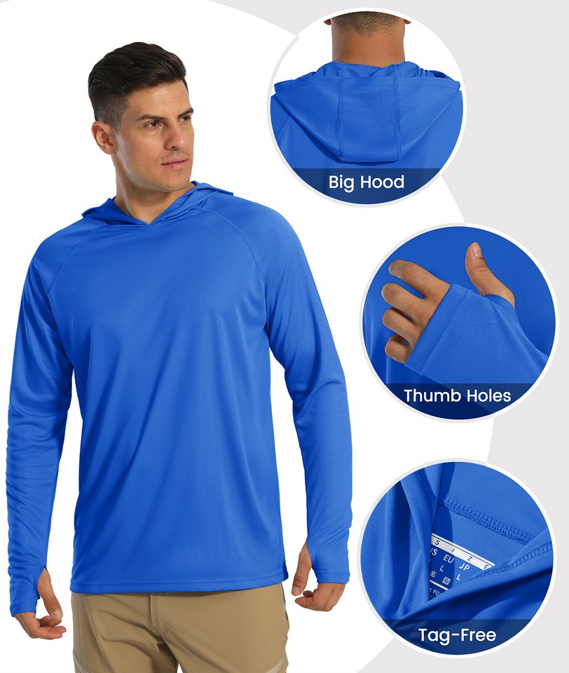UPF50+ Mens Sun Block Hoodie Long Sleeve Skin Protection Sun Shirts ...