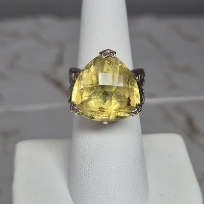 Vintage NH Yellow Stone Ring Sterling Silver 925 Oversized Filigree Sz ...