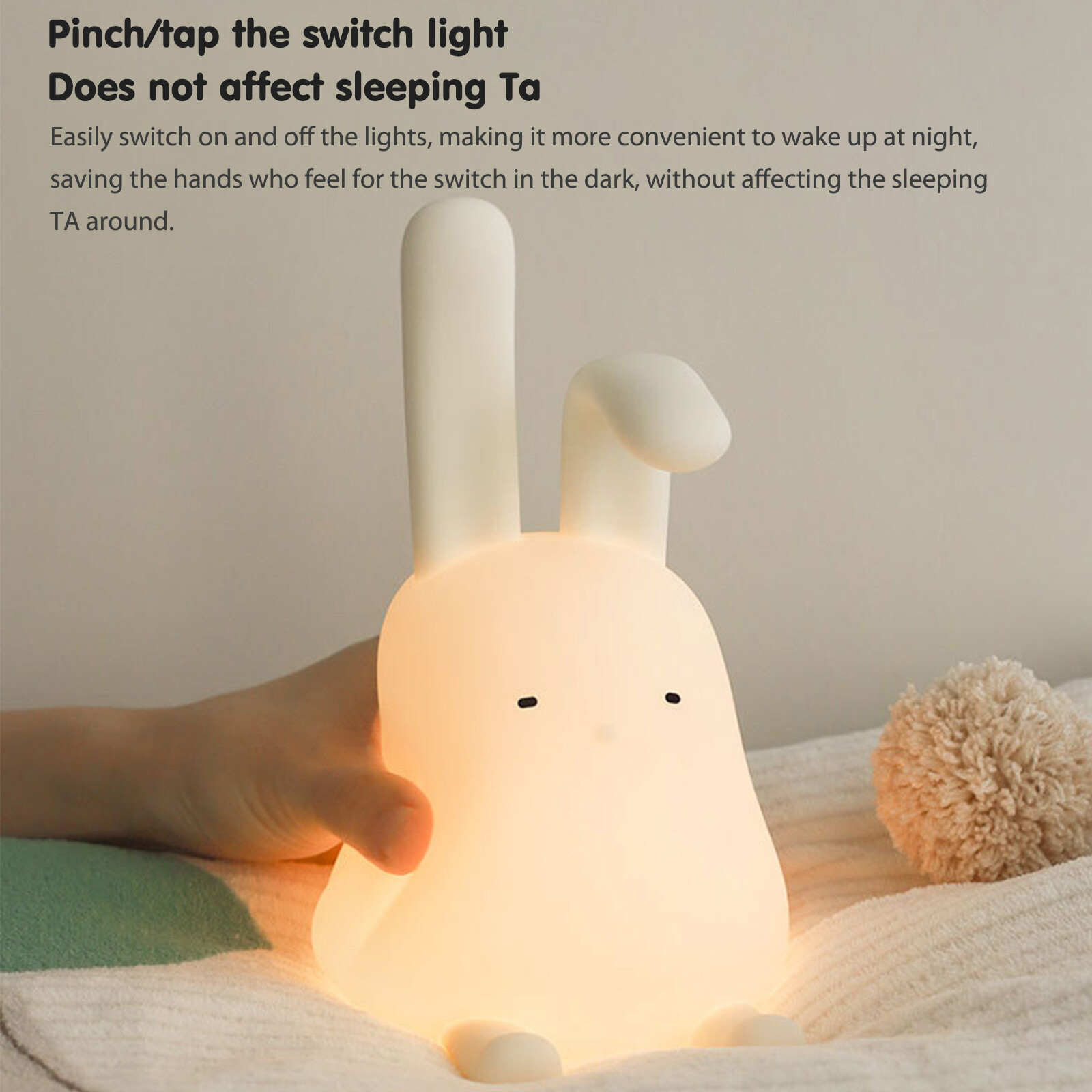 Folded Ear Rabbit Animal Lamp USB Rechargeable Silicone 1200mAh Home ...