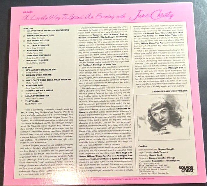 June Christy – A Lovely Way To Spend An Evening 1987 Vinyl Record LP ...