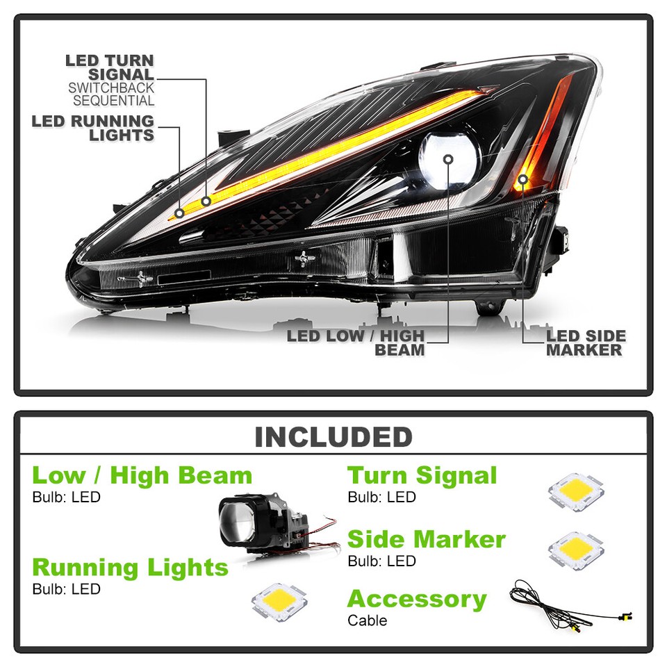 For 2006-2013 Lexus IS250 IS350 Full LED Headlights w/SwitchBack Led ...