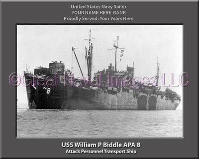 USS William P Biddle APA 8 Personalized Canvas Ship Photo Print Navy ...