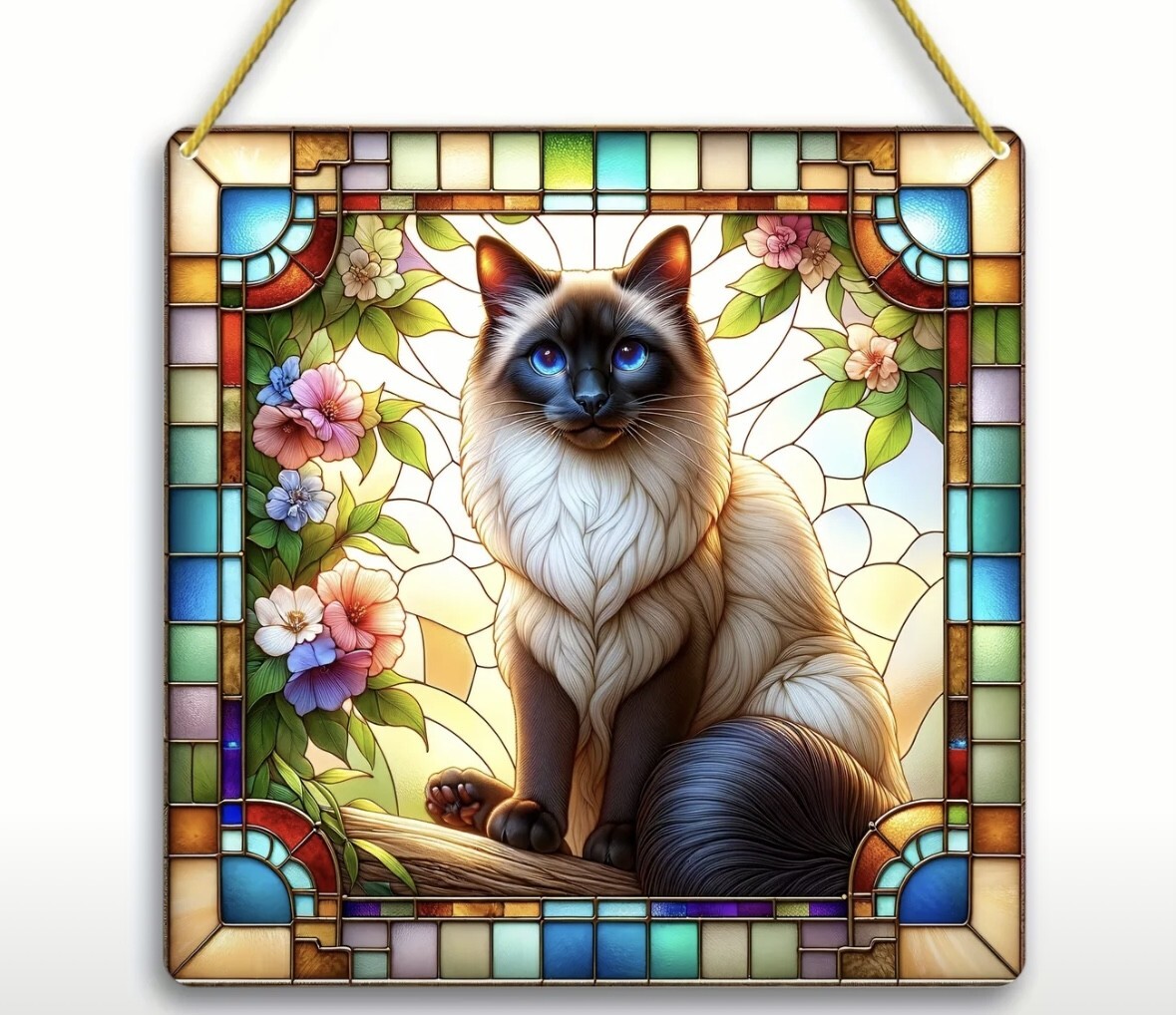 Cat- Siamese, Tuxedo, Black Sun Catcher, Stained Glass Look Acrylic 8 x ...