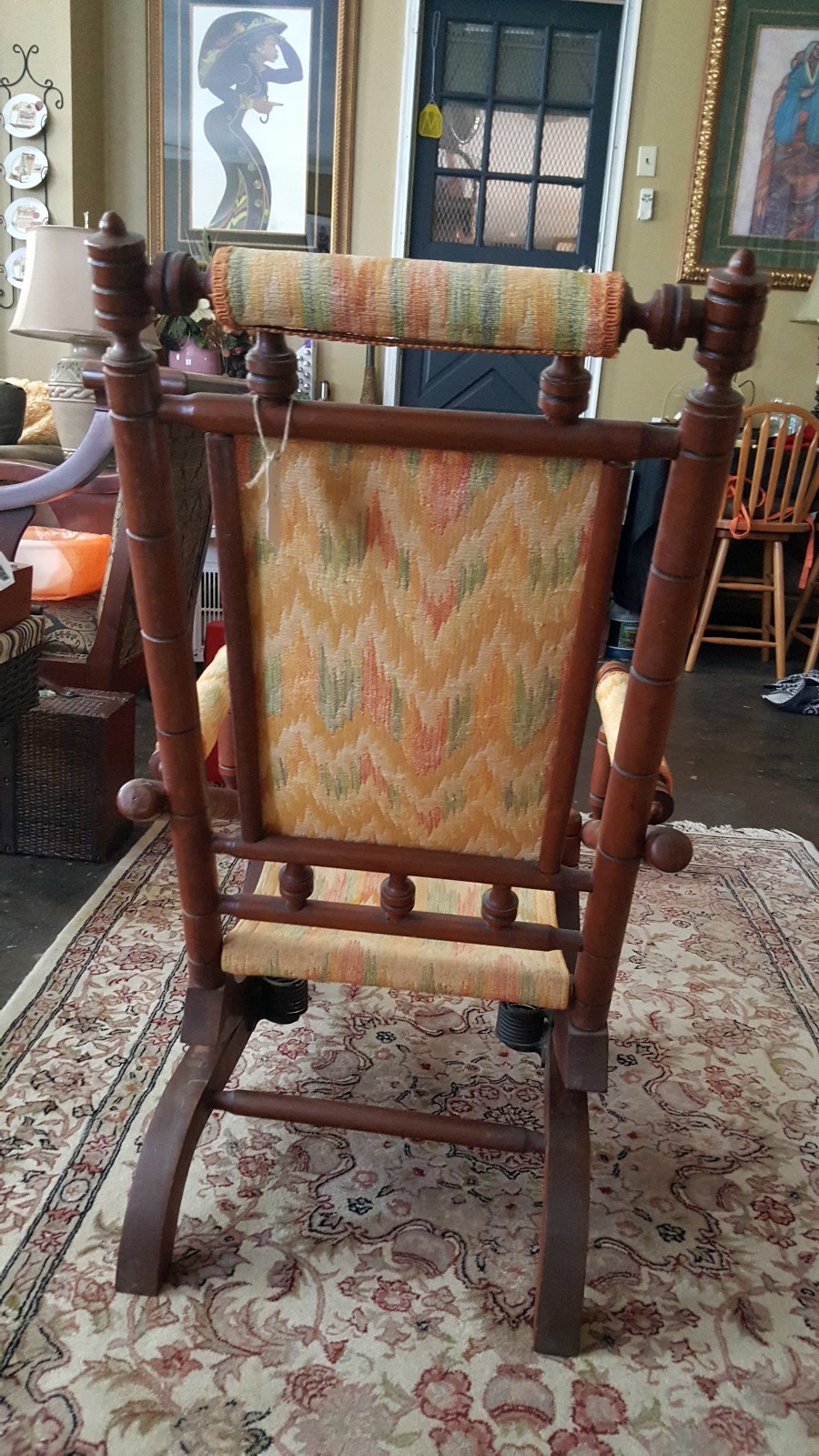 Antique Eastlake Victorian Turned Walnut Gold Material Rocking Chair | eBay