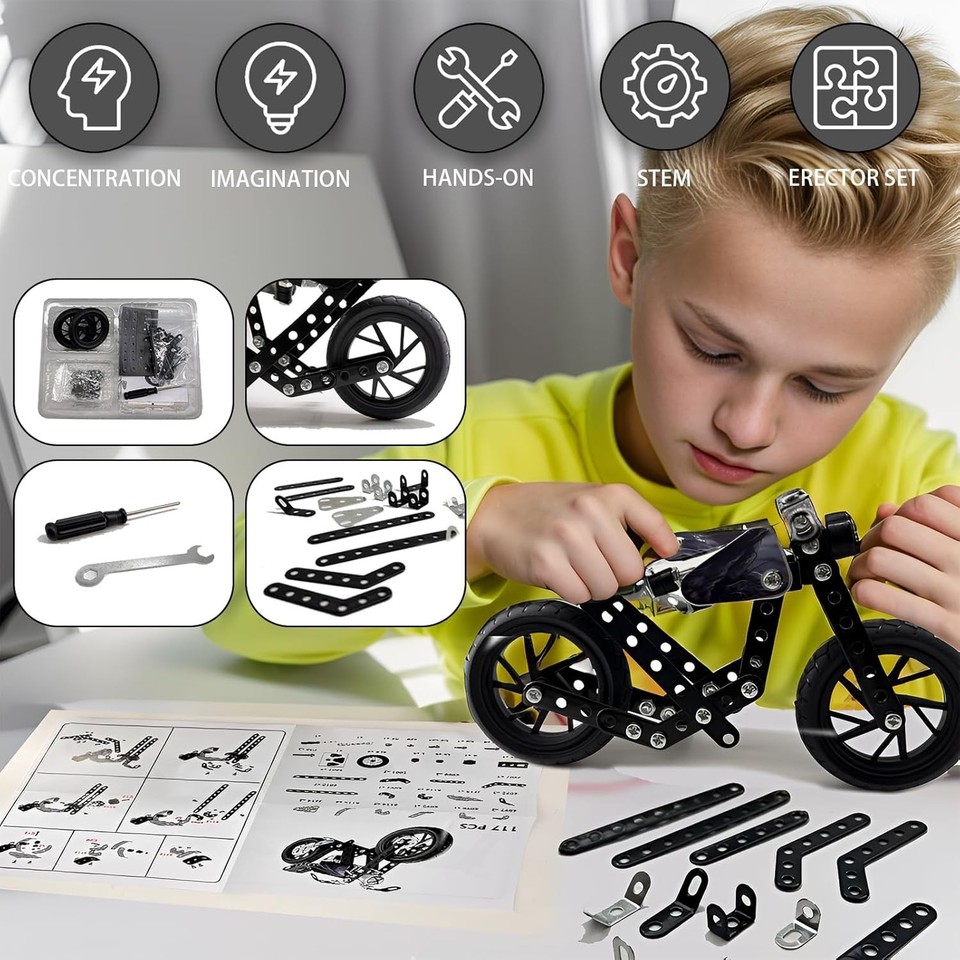Motorcycle Kits - 117 Pcs Erector Sets for Boys Age 8-12, Motobike ...