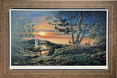 Terry Redlin Sharing the sunset deer camping print S/N | eBay