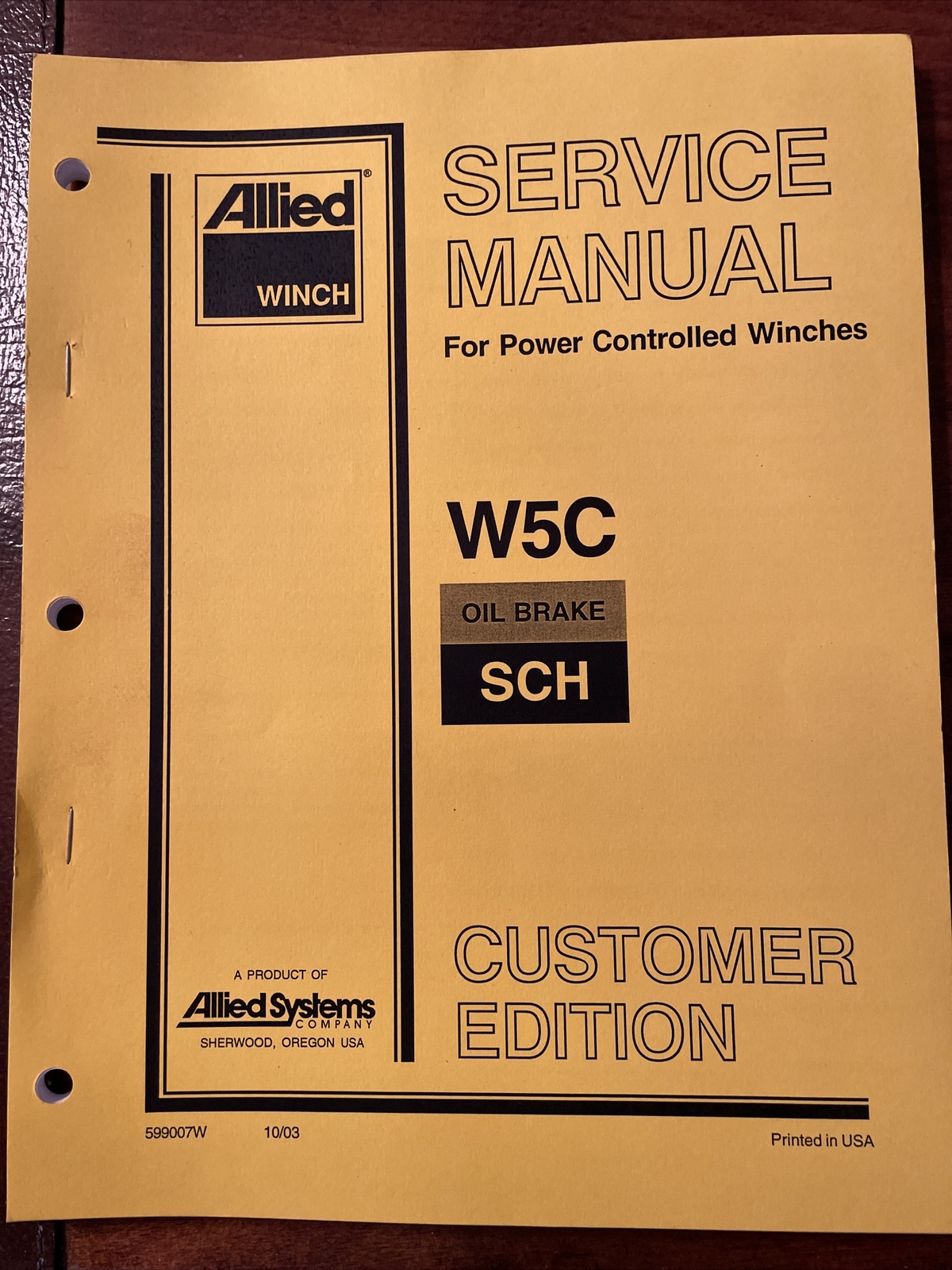 Allied Systems W5C Power Controlled Winch Oil Brake SCH Service Repair ...