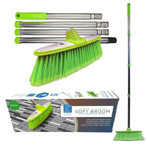 Soft Broom Indoor Sweeping Brush Long Collapsible Handle Floor Kitchen ...