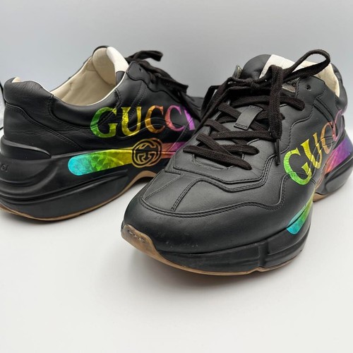 Gucci Sneakers Lighton Genuine Leather Black Rainbow Size 9.5 Lytton ...