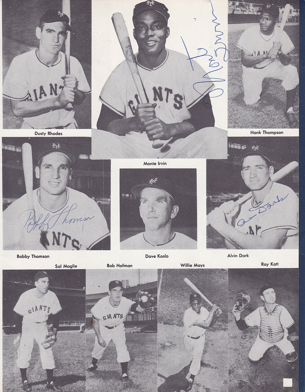 Monte Irvin - Bobby Thomson - Al Dark - signed Giants 1950's baseball ...