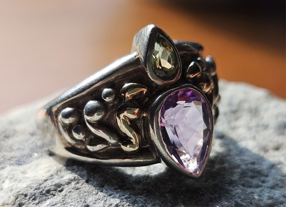 Vintage Amethyst and Peridot 825 Sterling Silver with 14K accents ring ...