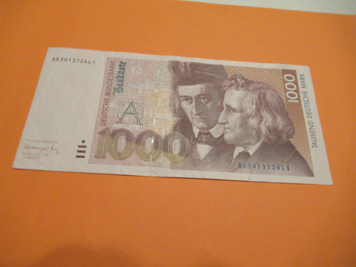 Deutsche Mark 1000 Banknote Nr. AD 3013.724 L 1 vom 1. August 1991 ...