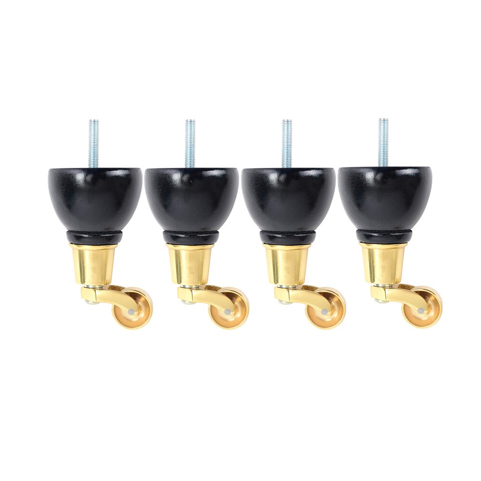 4 Wooden Legs with castors for sofa chair footstool replacement castor ...