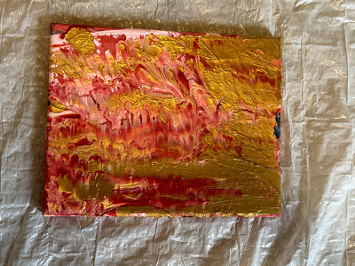 Original melting red metallic gold acrylic abstract painting on canvas ...