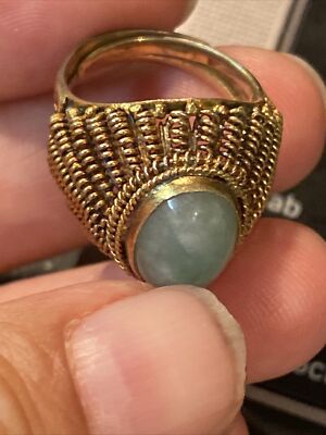 Very special old Chinese Silver Gilt ring with Jade Can be big or small ...