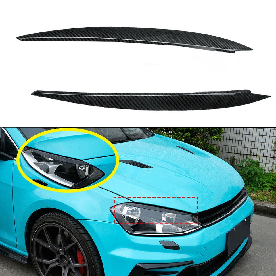 2PCS Carbon Fiber Car Headlight Eye Lid Eyebrow Cover Sticker Trim ...