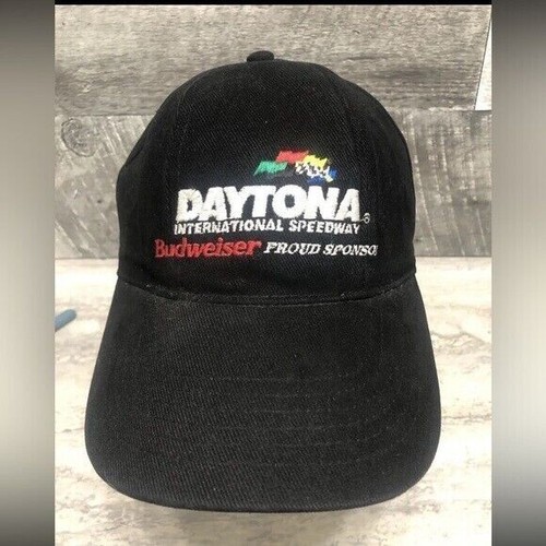 Daytona International Speedway Hat Black Budweiser Beer Strapback ...