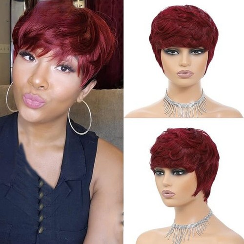 99J Red Human Hair Wig Short Pixie Cut Natural No Lace Wig For Women | eBay