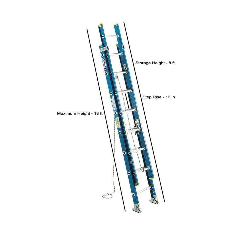 16 ft.Fiberglass Extension Ladder(15 ft.Reach Height) w/250 lb. Load（US ...