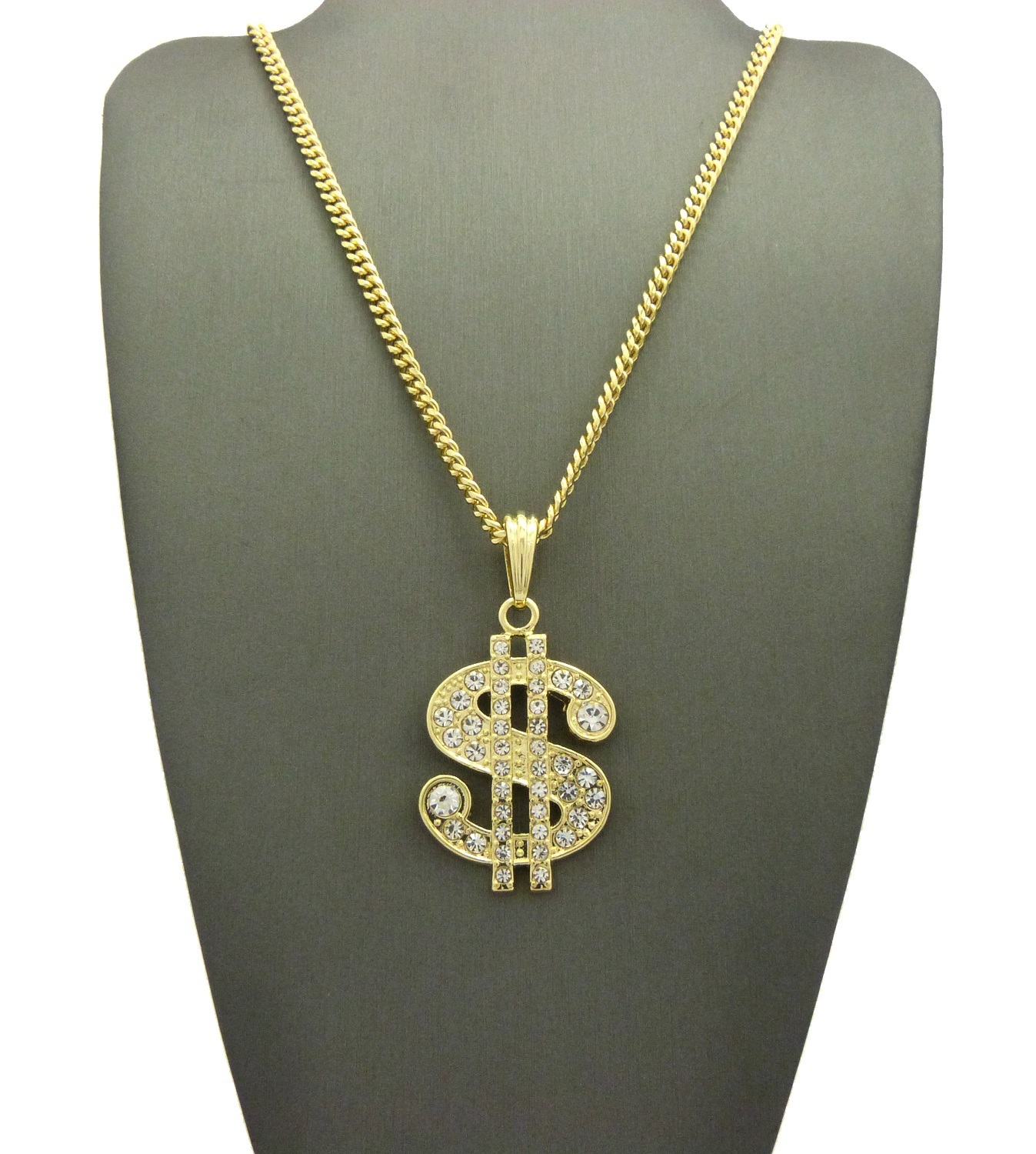 NEW DOLLAR SIGN PENDANT & 24" BOX/CUBAN/ROPE CHAIN HIP HOP NECKLACE ...