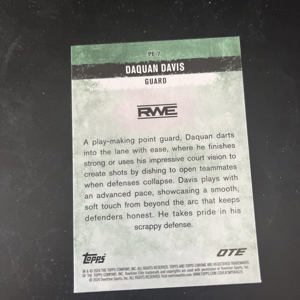 2023-24 Topps Chrome Overtime Elite Phys Ed #PE-7 Daquan Davis RWE | eBay