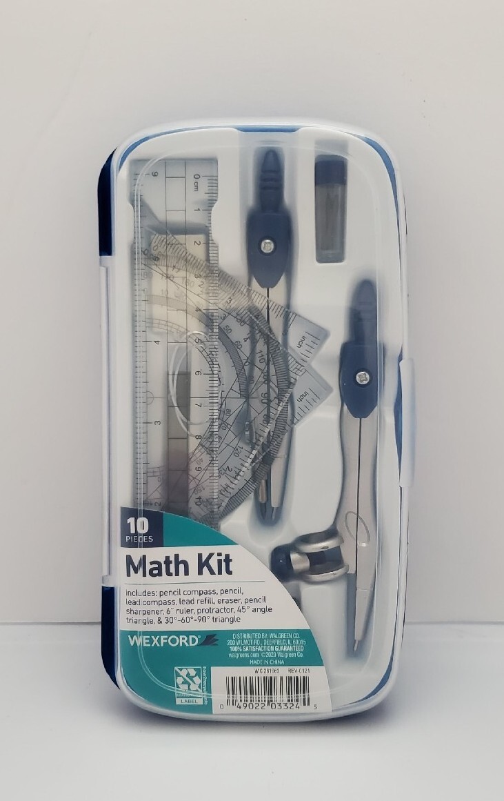 Wexford 9pc Math Kit (compass ruler protractor Pencil lead sharpener) B ...