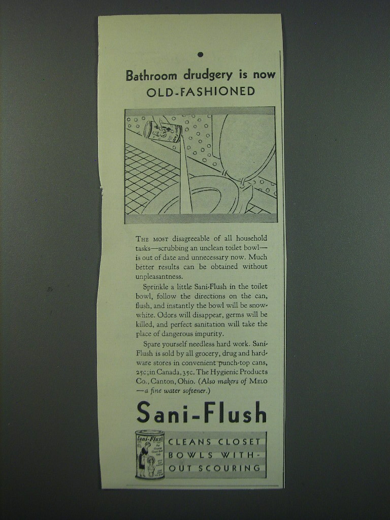 1930 Sani-Flush Cleaner Ad - Bathroom drudgery is now old-fashioned | eBay