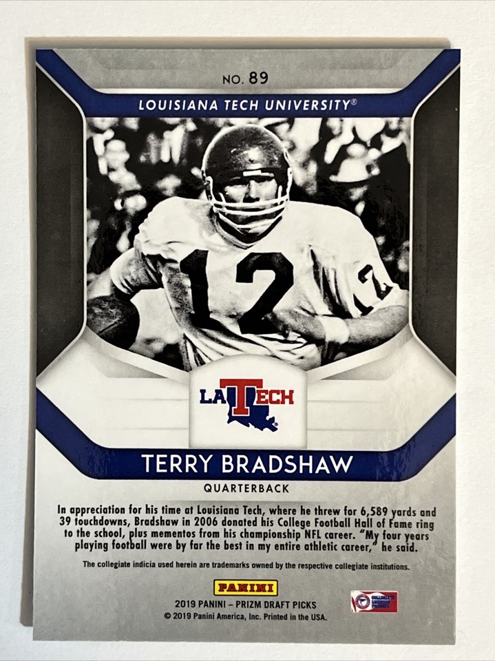 Terry Bradshaw 2019 Panini Prizm Draft Picks #89 Louisiana Tech ...