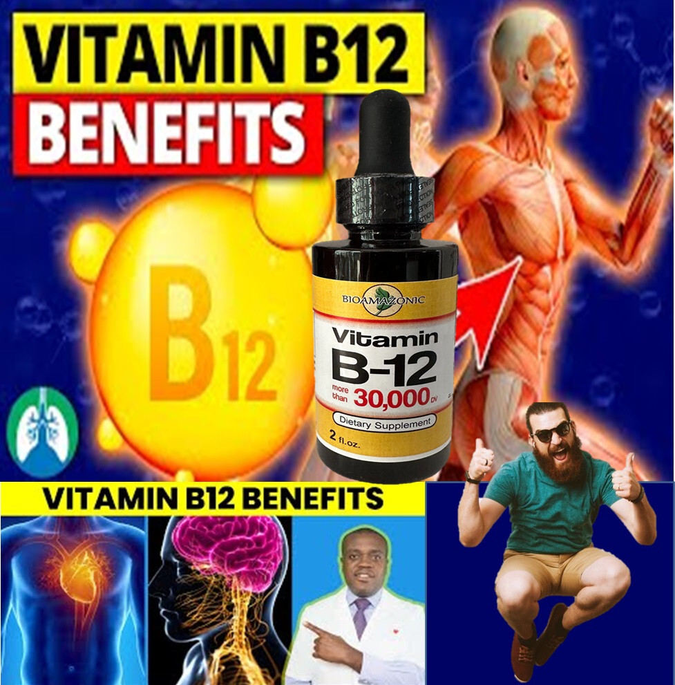 Vitamin B12 Sublingual Liquid Drops 30,000 Natural Energy Booster (2 oz ...